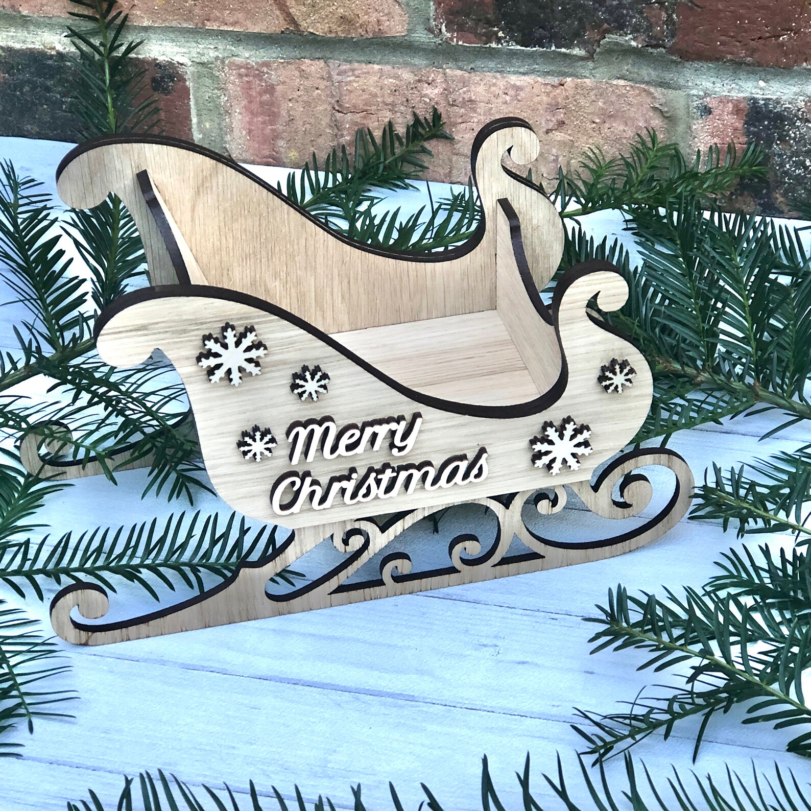 Oak Wooden Santa Sleigh Personalised/custom Oak Sleigh/christmas Gift ...