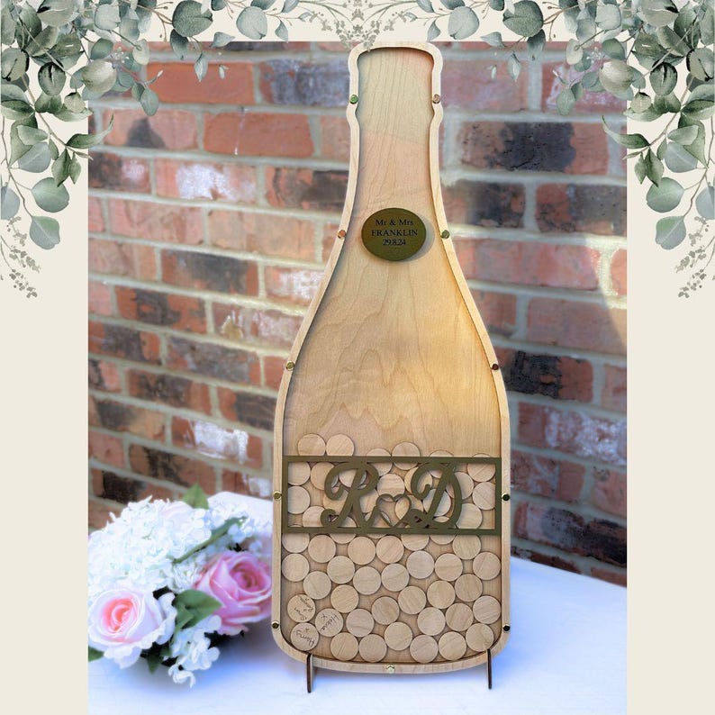 Personalised Champagne Bottle Wedding Guest Book Alternative: Laser Cut ...