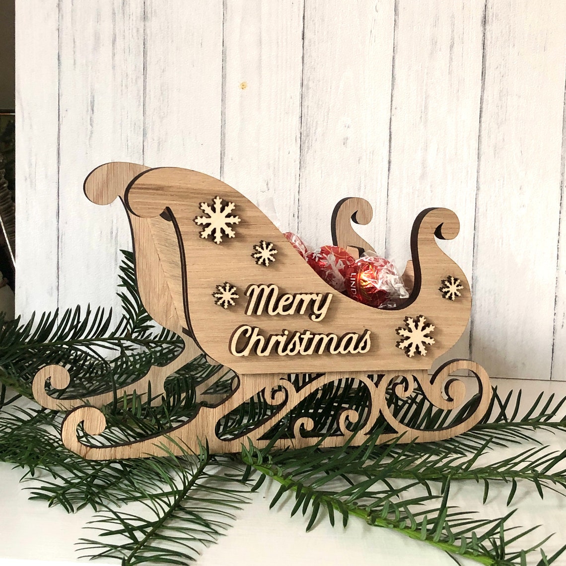 Oak Wooden Santa Sleigh Personalised/custom Oak Sleigh/christmas Gift ...