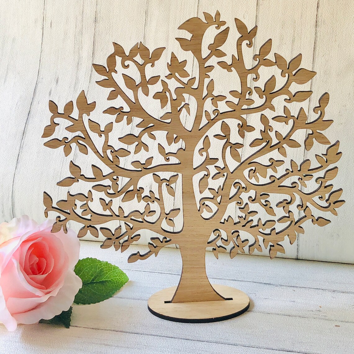 Personalised Wooden Oak Family Tree With Doves/anniversary, Birthday ...