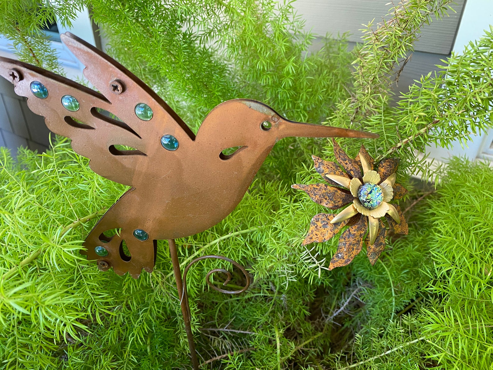 3 3/4 Rusted Metal Flower With Glass Center on 12 - Etsy