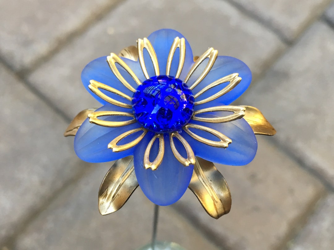 2 Inch Glass and Brass Flower on 12 Stainless Steel Stem - Etsy