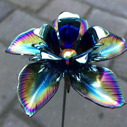 Plated Metal Flower With Iridescent PVD Finish With Glass - Etsy