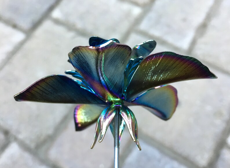 Plated Metal Flower With Iridescent PVD Finish With Glass - Etsy