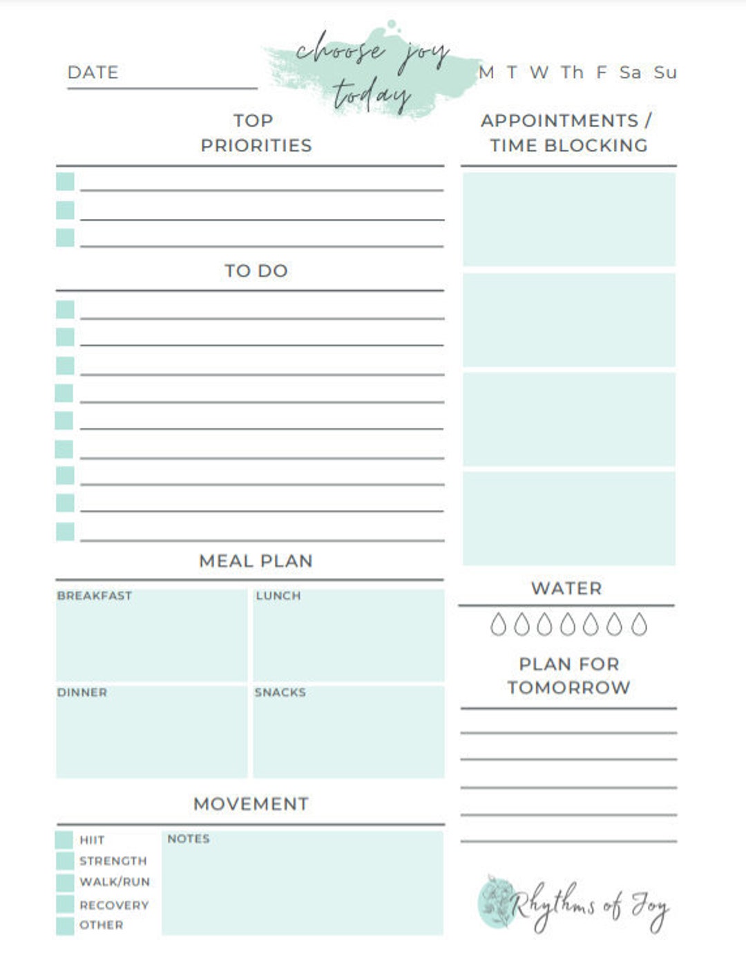 Daily Planner Printable, Choose Joy Today Productivity and Focus ...