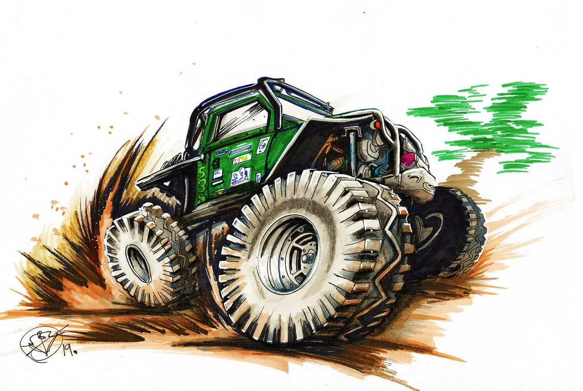 Green Dirt Racer A4 Print Cool Cartoon Racing Automotive - Etsy