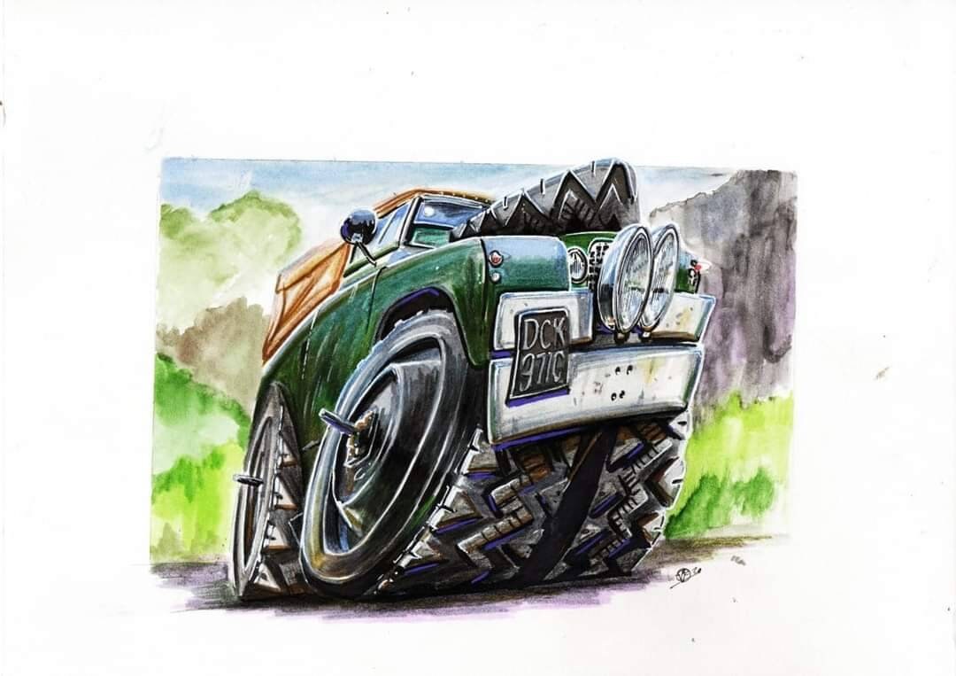 Land-rover cartoon tekening A3 print grootte klassieke auto | Etsy