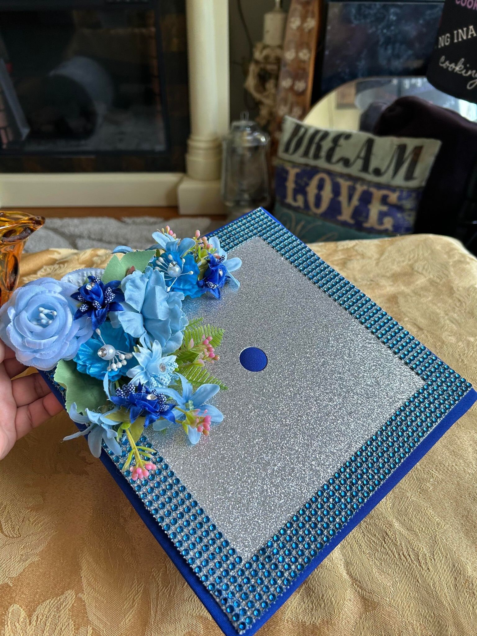 Customizable Graduation Hat Cover, Cap Topper Blue Theme Tassel Topper ...