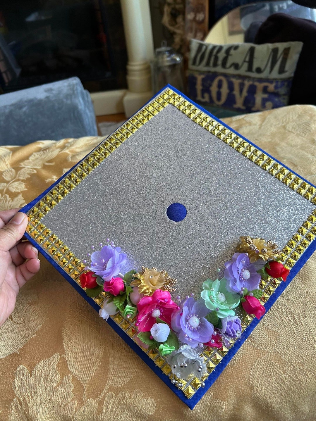 Customizable Graduation Cap Topper Hat Cover Tassel Top With Gold ...