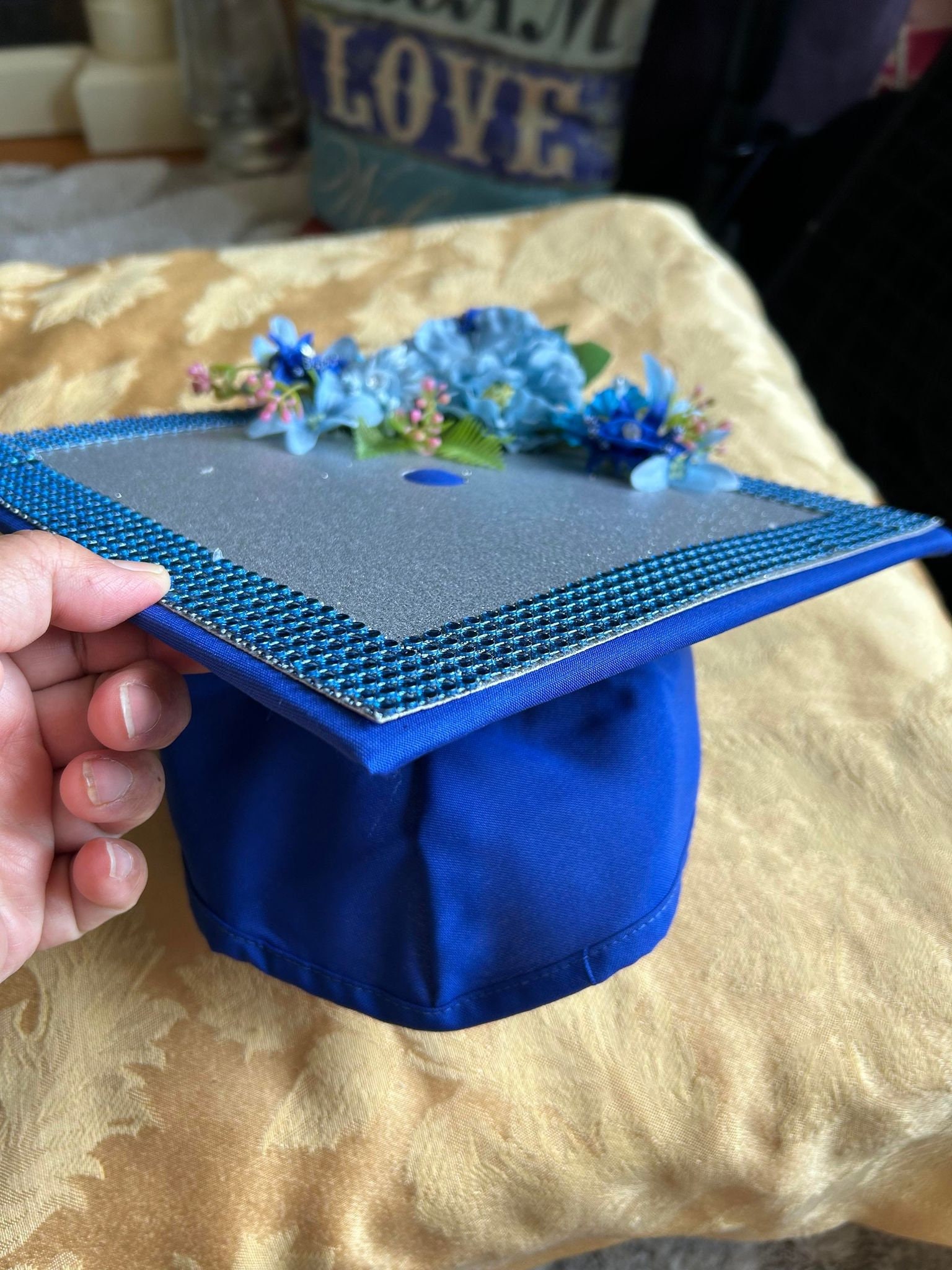 Customizable Graduation Hat Cover, Cap Topper Blue Theme Tassel Topper ...