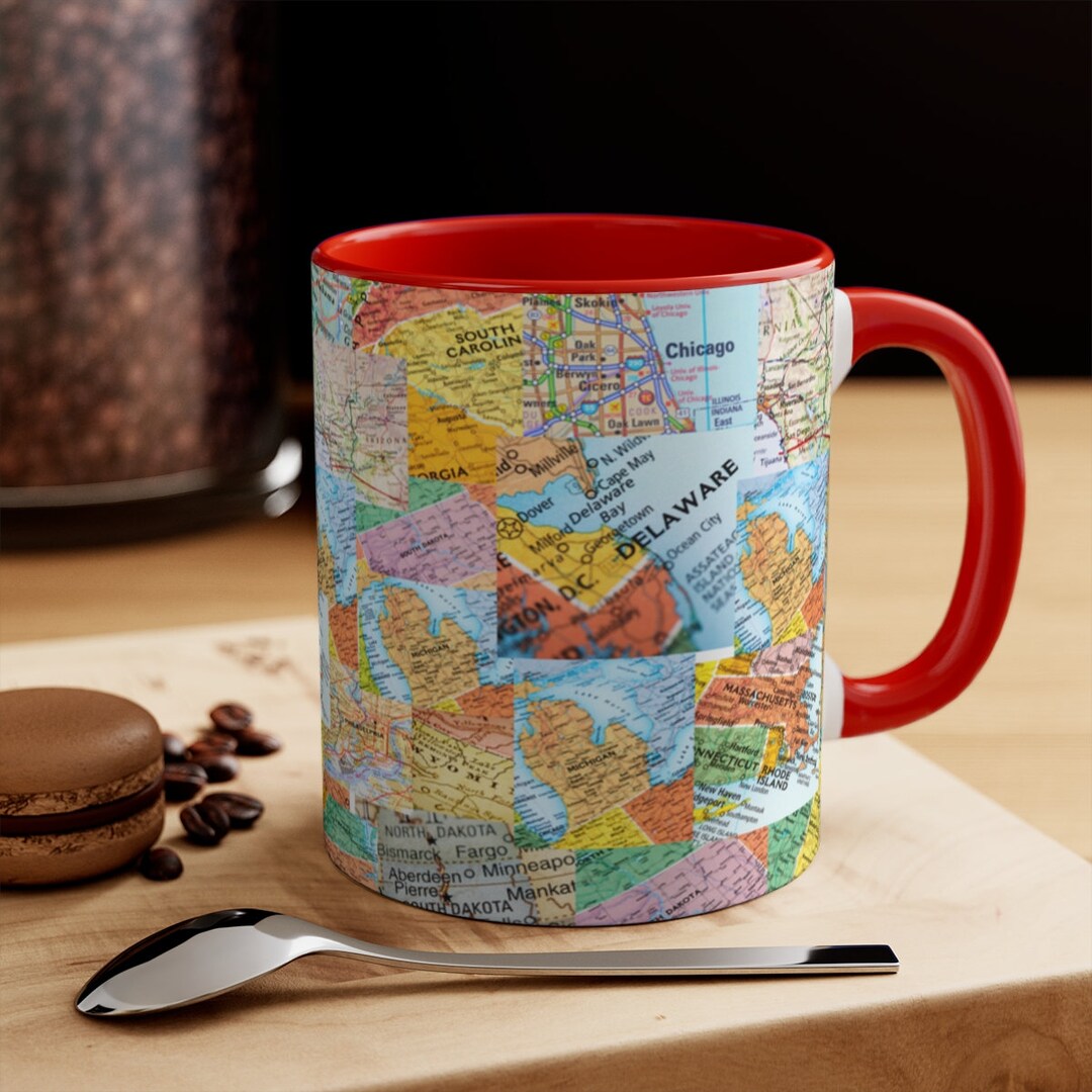 US State Map Accent Mug | One of a Kind USA Map Mug - Etsy