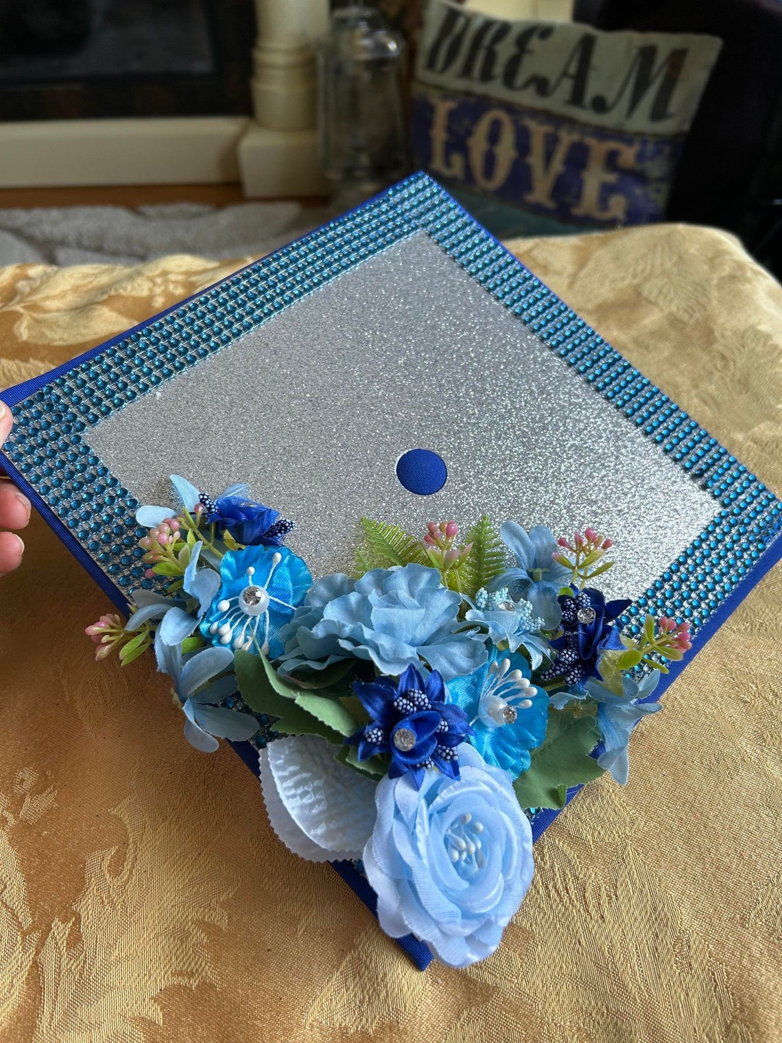 Customizable Graduation Hat Cover, Cap Topper Blue Theme Tassel Topper ...