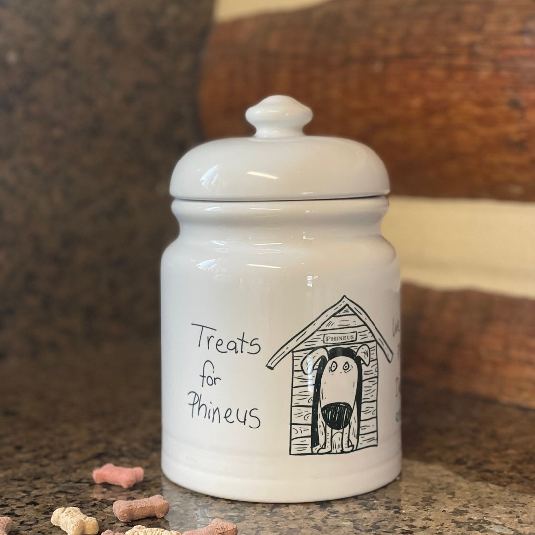 Custom Dog Treat Jar With Funny Sketch and Handwritten Personalization ...