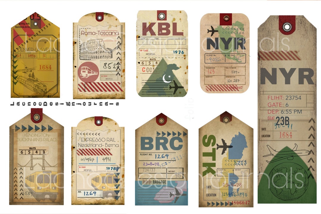 Travel Tags Printable, Junkjournals Kit, Vintage Travel Tags - Etsy