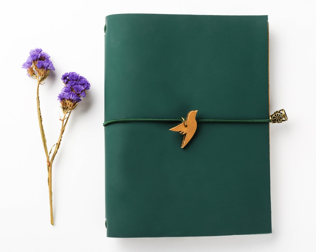 Emerald Green Leather Notebook, Minimalist Travelers Diary, Eco ...
