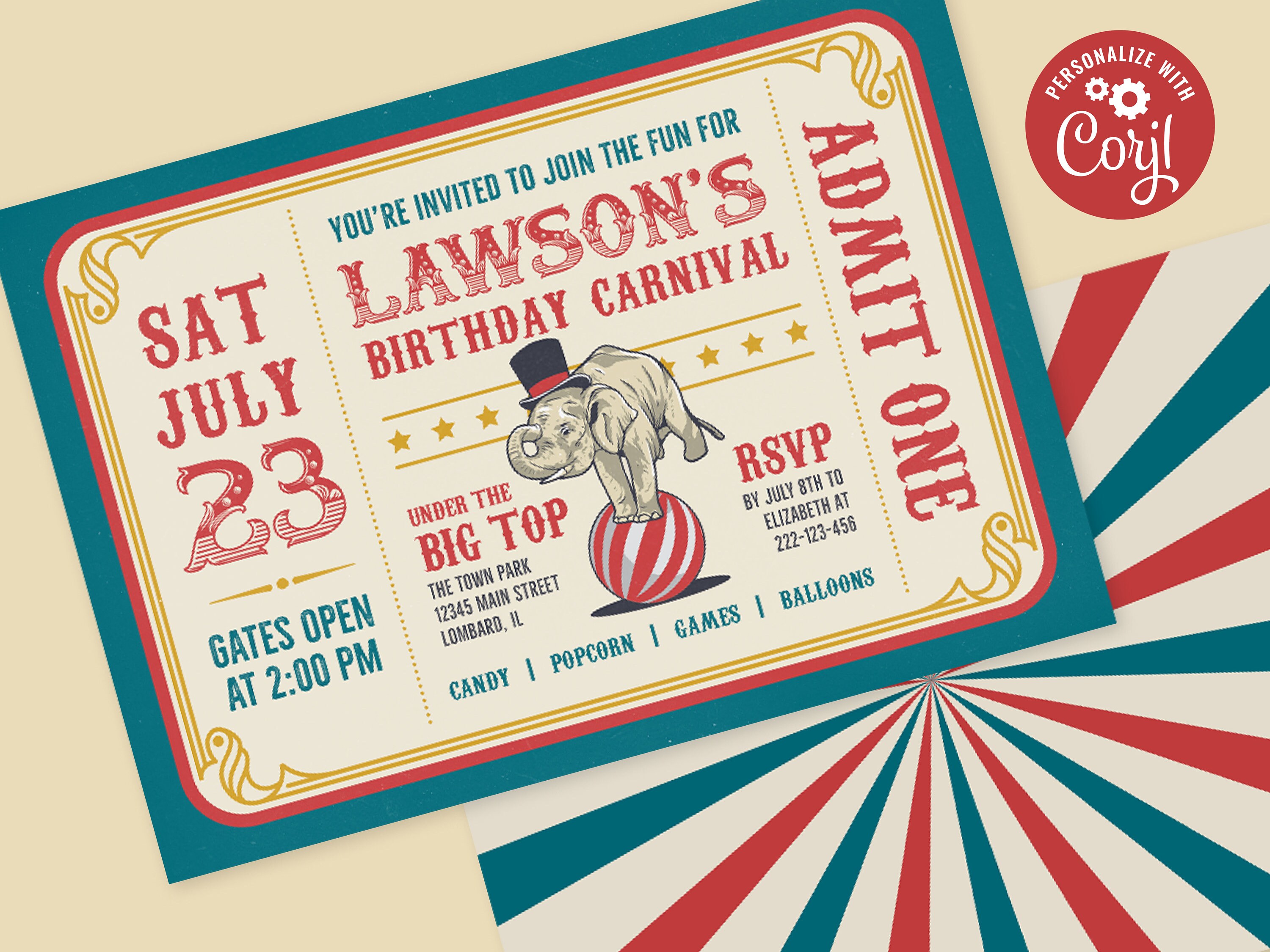 Editable Circus Birthday Party Sign Vintage Carnival Theme, 14x11 Corjl ...
