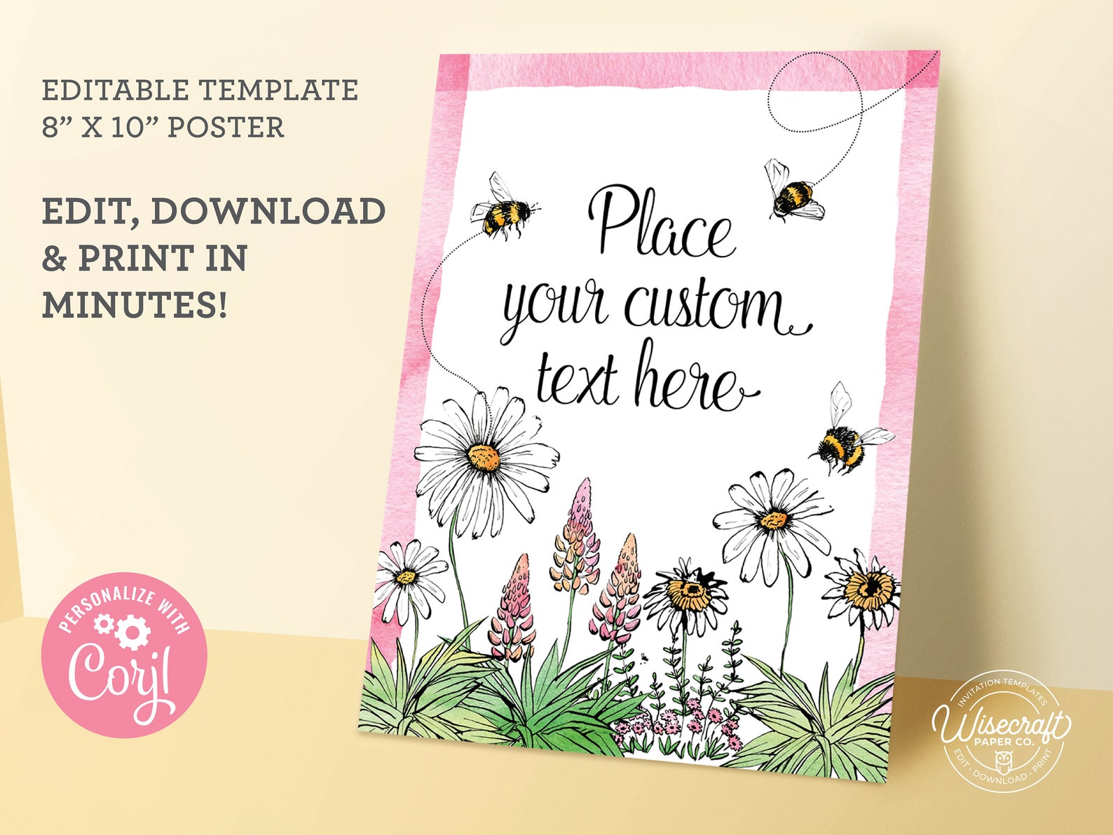 Editable Honey Bee Themed Sign, 8x10 Corjl Poster Template, Digital ...