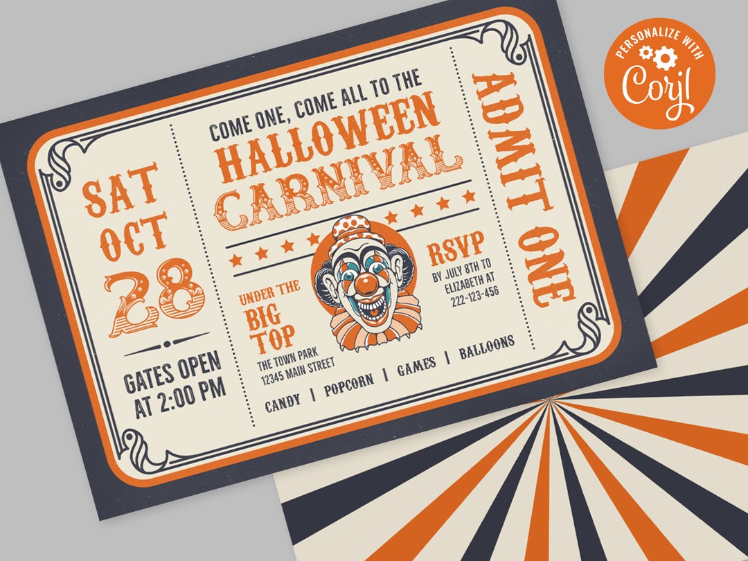 Editable Halloween Carnival Ticket Invitation – Spooky Circus Theme ...