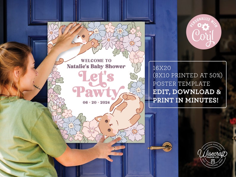 Kitten Baby Shower Poster: Pastel Floral Corjl Template (digital ...
