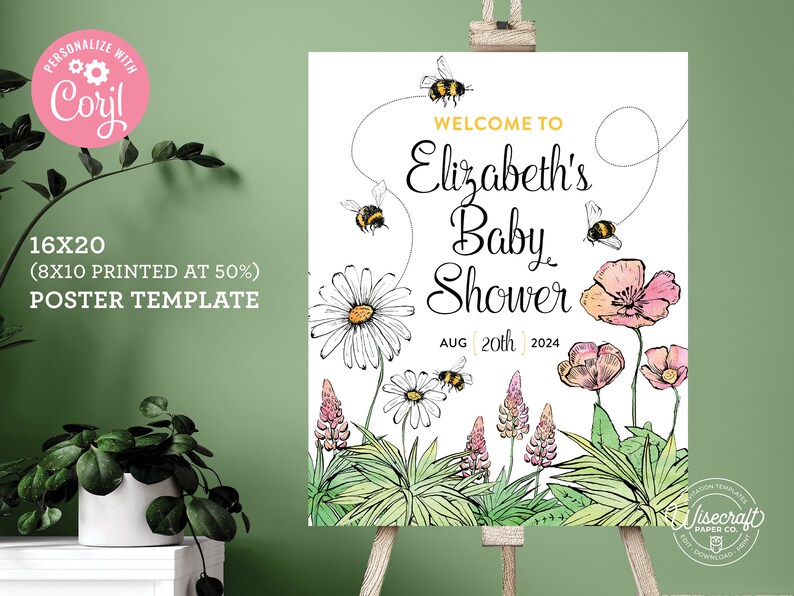 Editable Honey Bee Themed Sign, 8x10 Corjl Poster Template, Digital ...