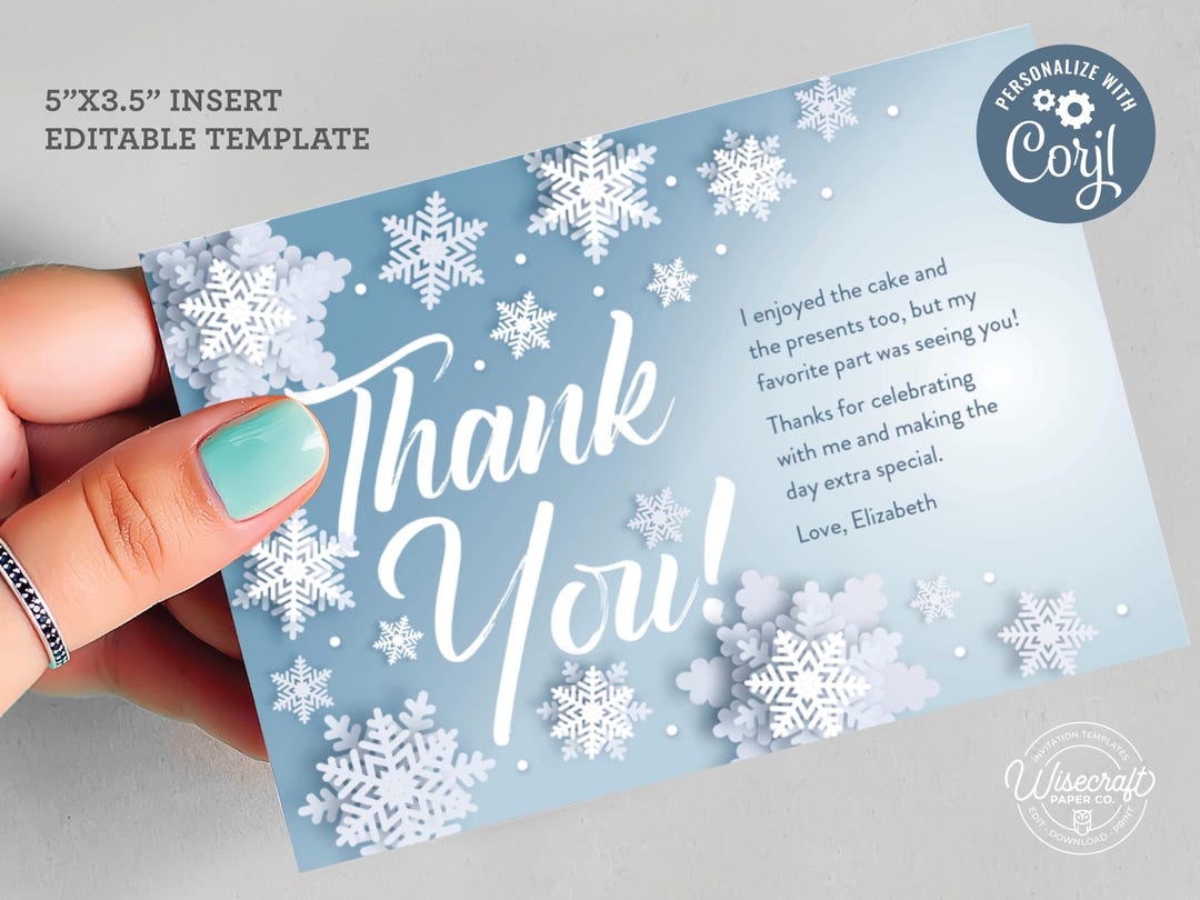 Winter Snowflake Editable Thank You Card – 5x3.5 Corjl Template ...