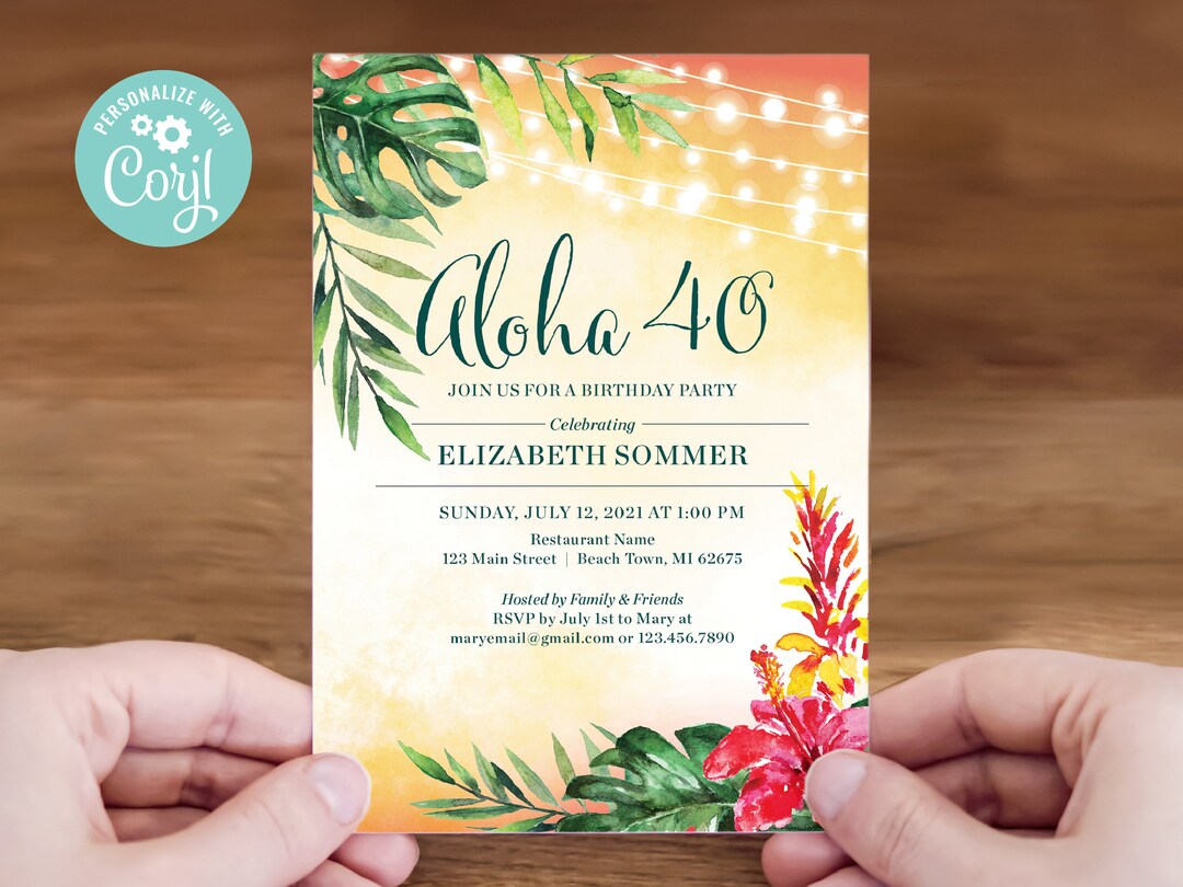 Tropical Aloha Birthday Invitation Template - Customizable 5x7 Luau ...