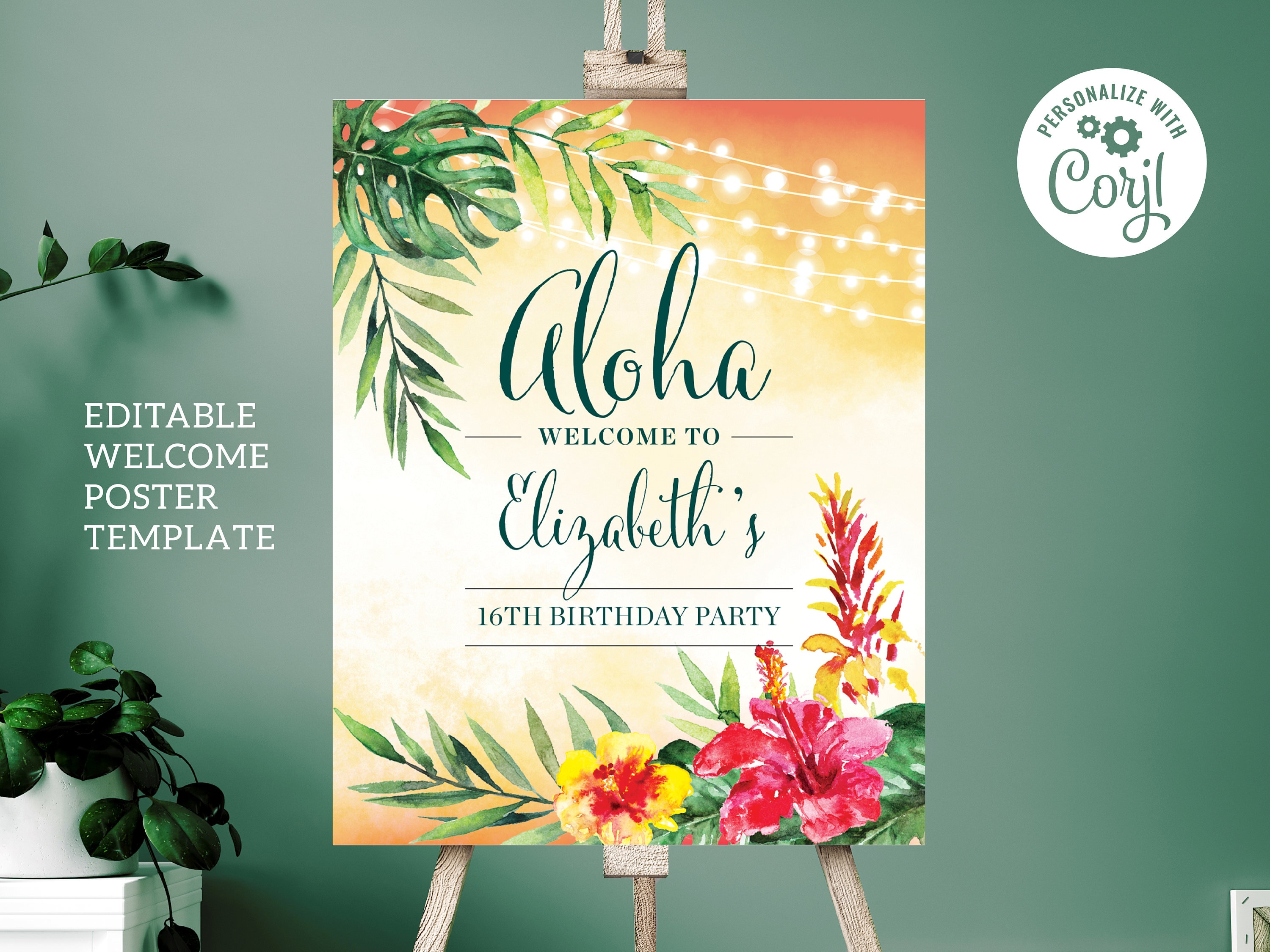 Customizable Aloha Luau 16x20 Welcome Sign – Editable Corjl Template ...