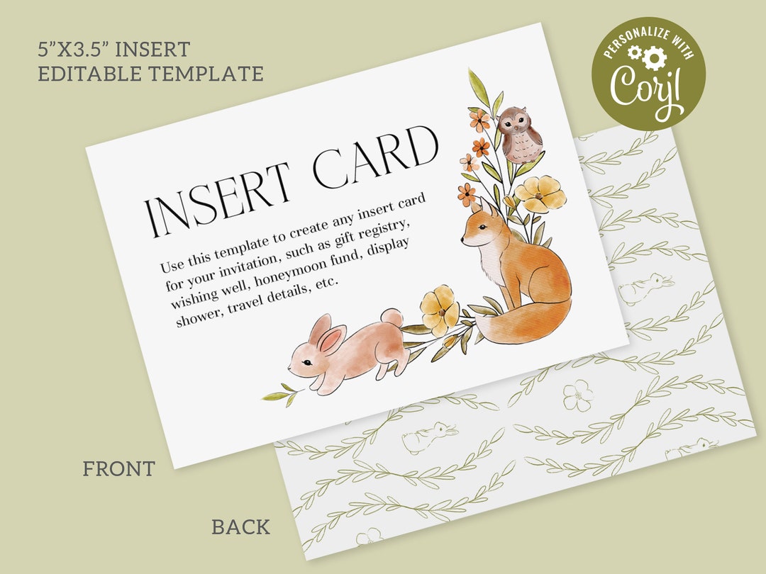 Editable Woodland Animals Enclosure Card – 5x3.5 Invitation Insert ...
