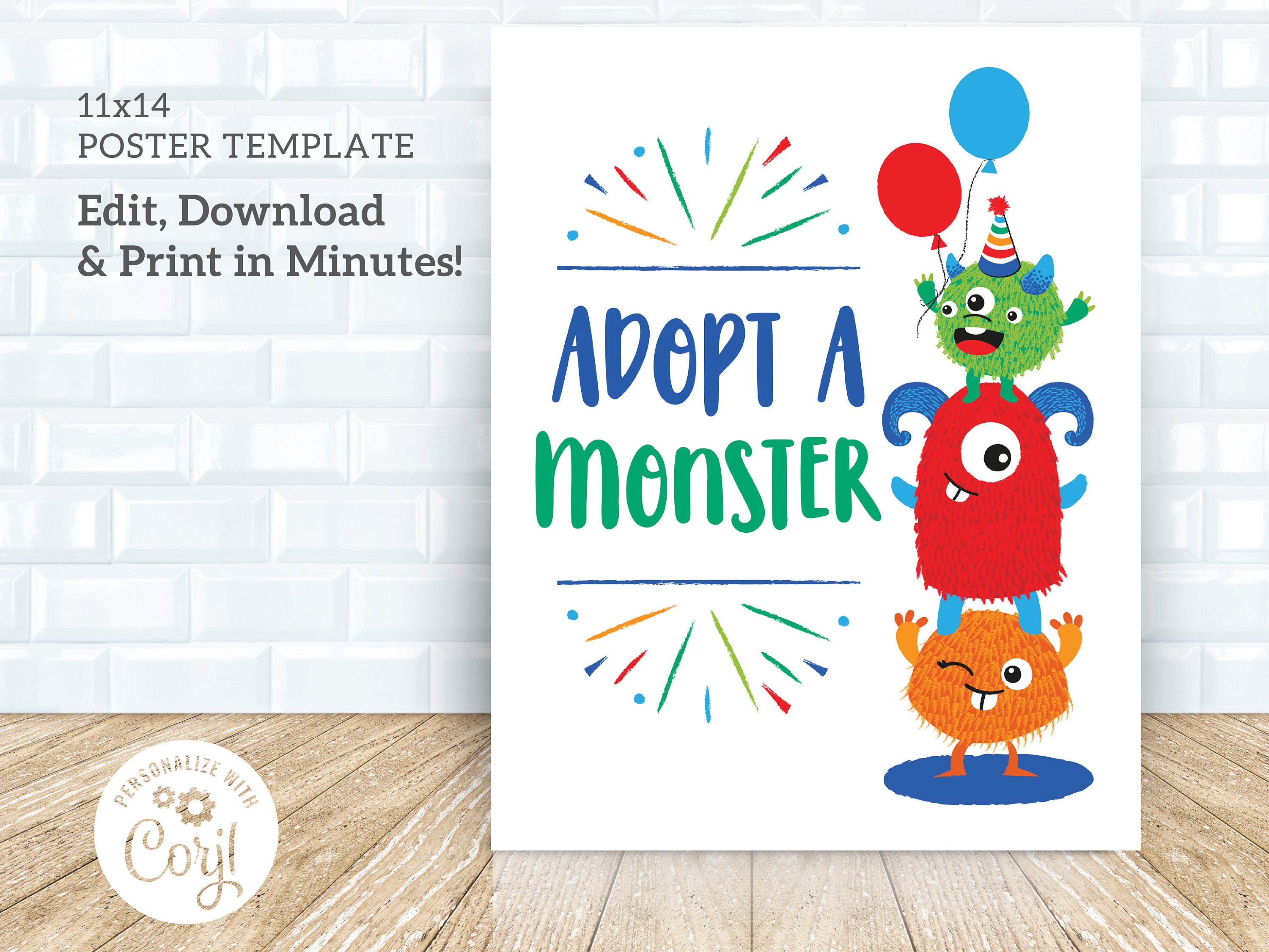 Editable Party Monsters Welcome Poster – Customizable Birthday Sign ...