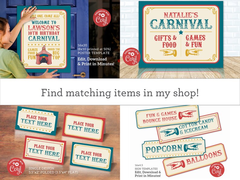 Editable Circus Birthday Party Sign Vintage Carnival Theme, 14x11 Corjl ...