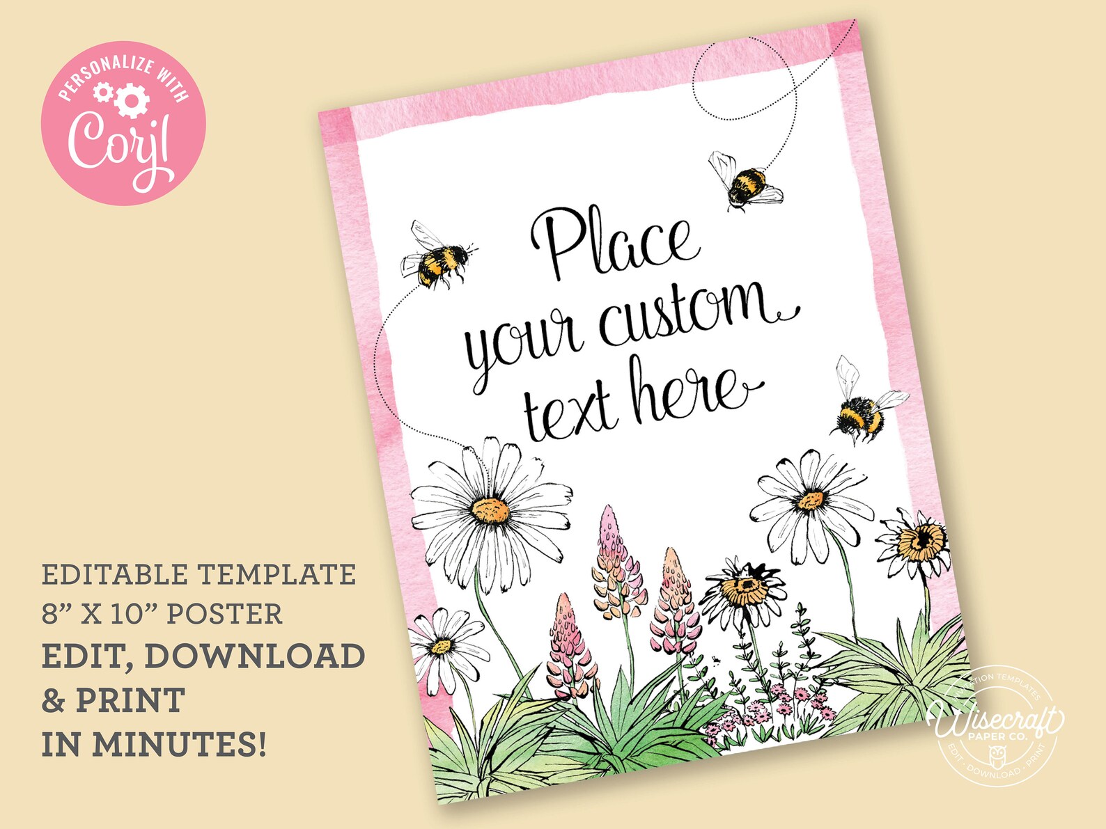 Editable Honey Bee Themed Sign, 8x10 Corjl Poster Template, Digital ...