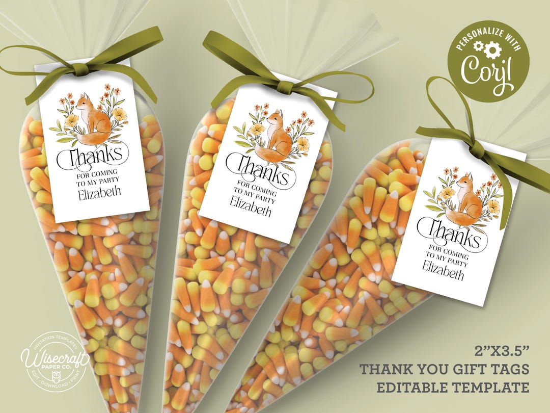 Woodland Animal Favor Tag Template, Editable 2x3.5 Corjl Gift Tag ...
