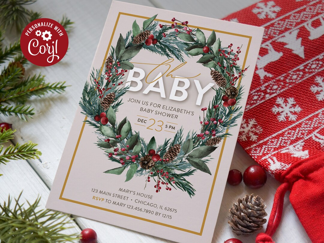 Editable Christmas Baby Shower Invite, Festive Oh Baby Design, 5x7 ...