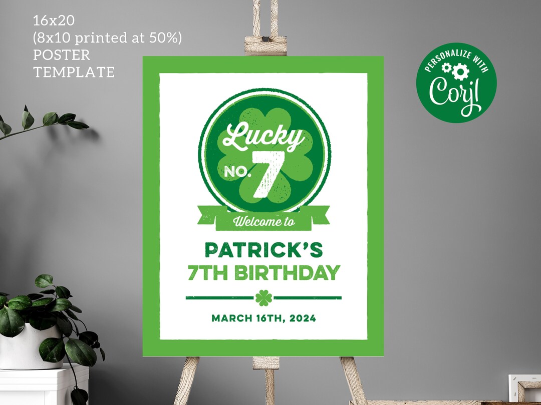 Shamrock Birthday Poster Template: Lucky Number 7 (corjl Template ...