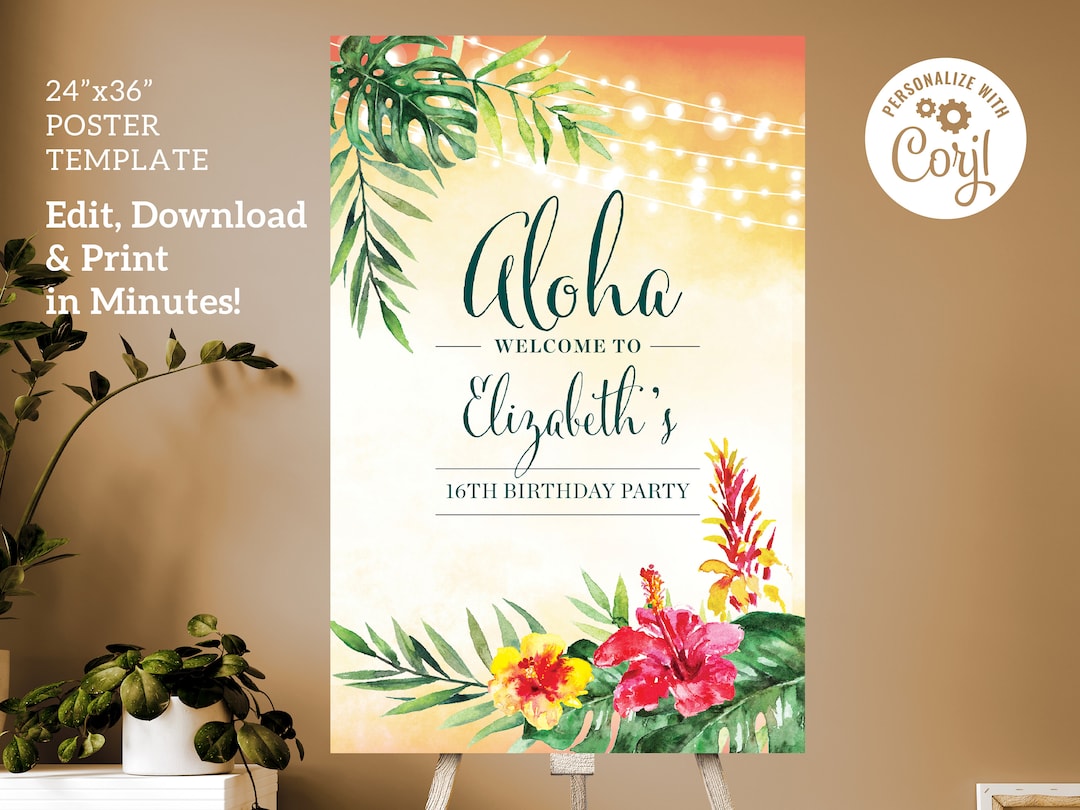Customizable Aloha Luau 24x36 Welcome Sign – Editable Corjl Template ...