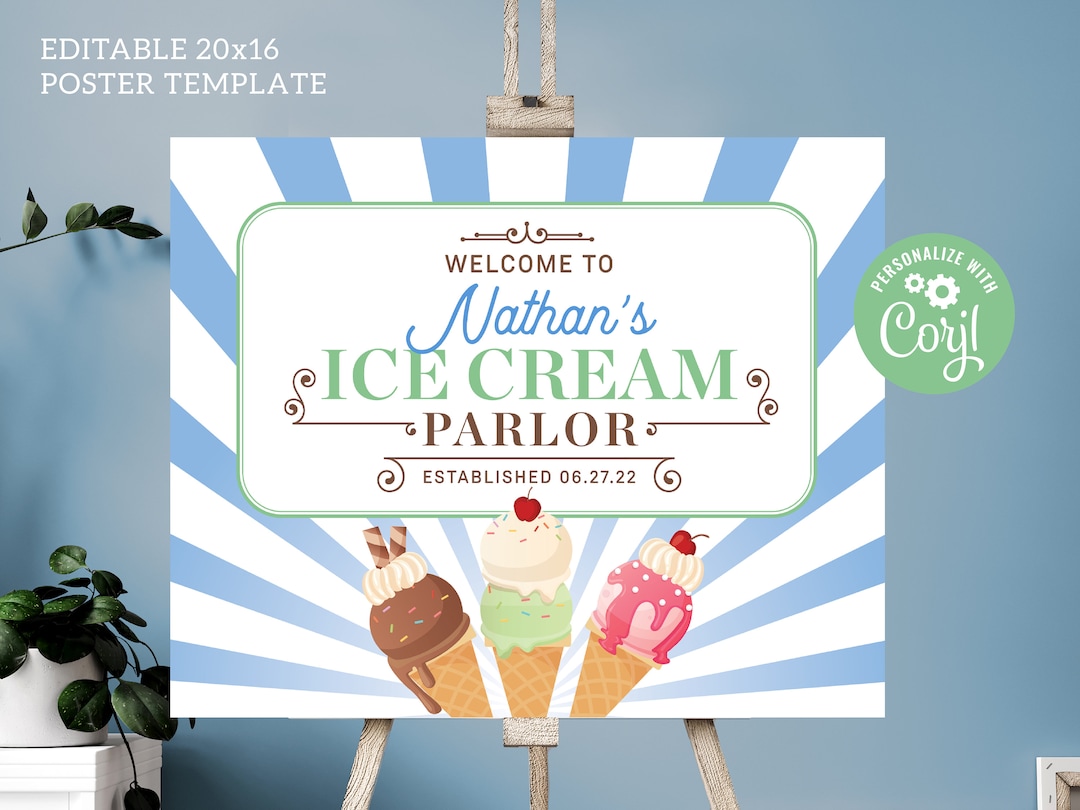 Vintage Ice Cream Parlor Birthday Poster: Welcome Sign (corjl Template ...