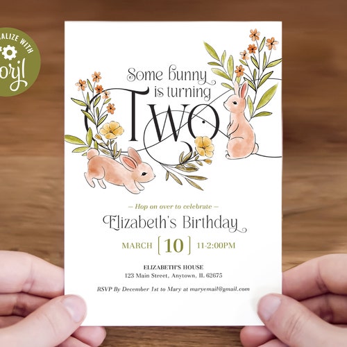 SOME BUNNY is Turning Two Invitation Bunny First Birthday - Etsy