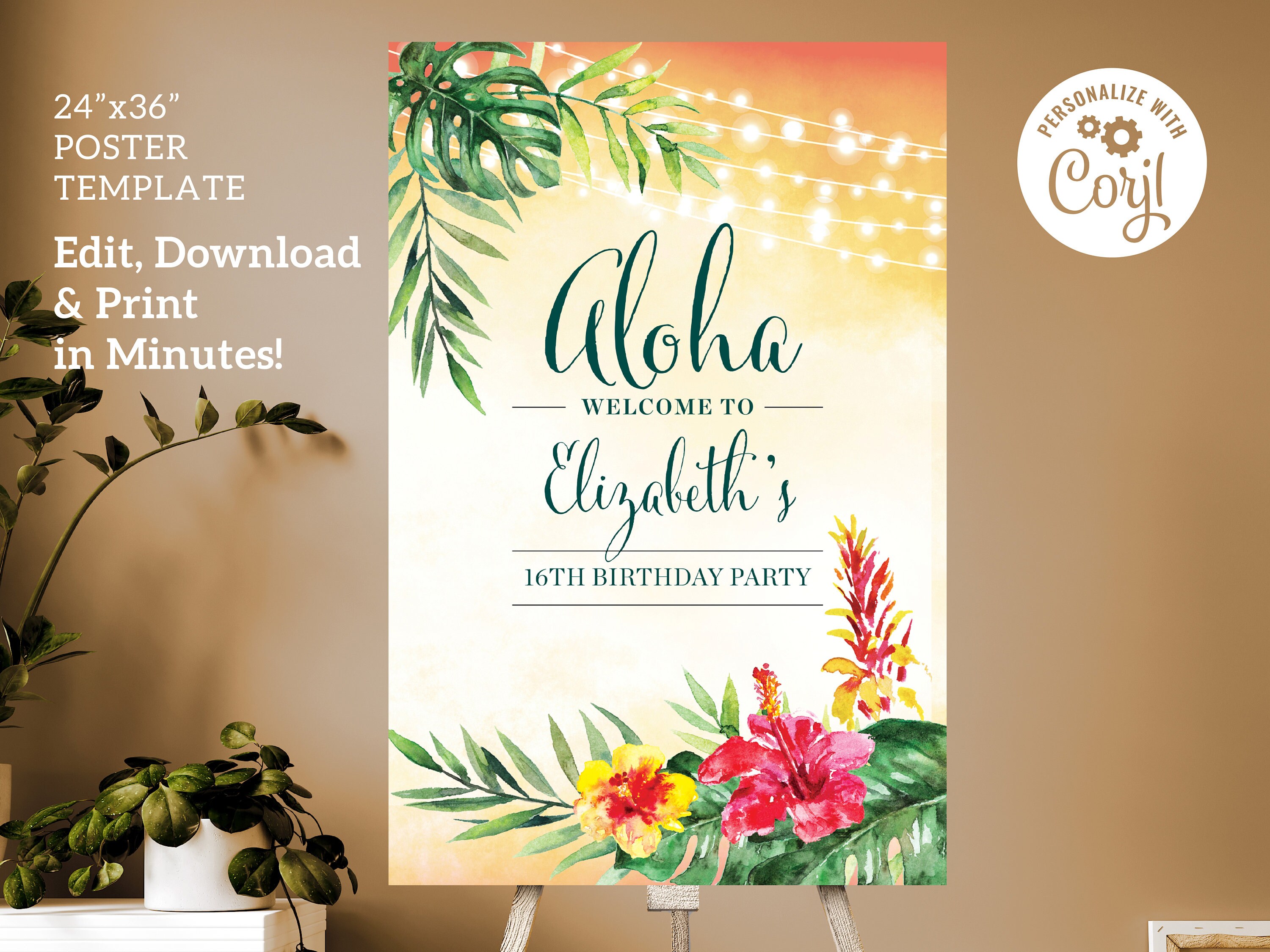 Customizable Tropical Luau 8x10 Sign – Editable Corjl Template, Digital ...