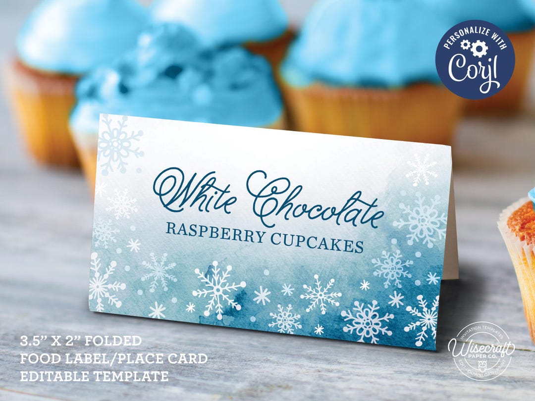 Winter Snowflake Editable Food Labels & Place Cards – Corjl Template ...