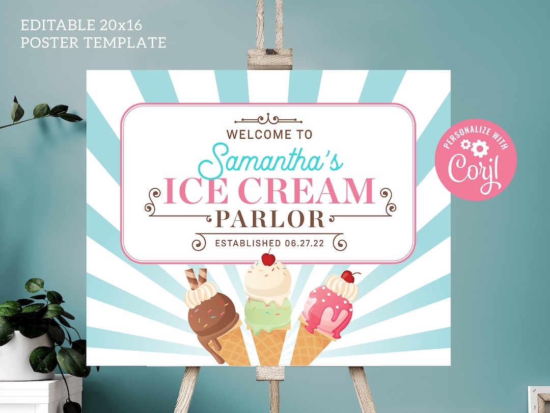 Editable Vintage Ice Cream Parlor Poster - Sweet Birthday Celebration ...