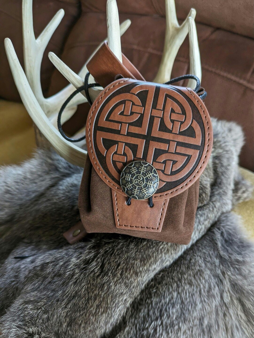 Medieval Viking Celtic Pungr in Brown & Black Faux Suede With ...