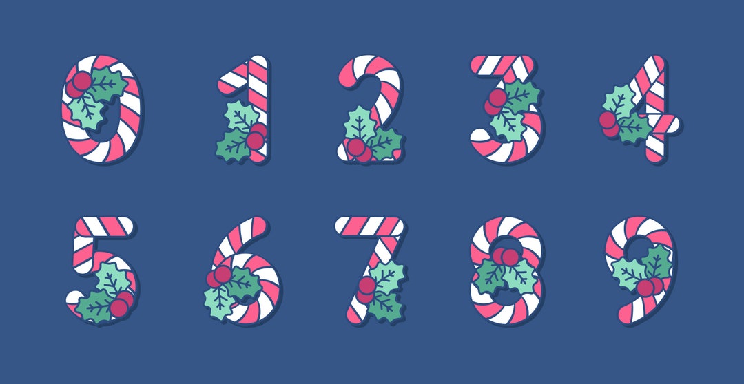 Candy Cane Christmas Numbers Cartoon Digital Design. AI. JPEG. PDF. Svg ...