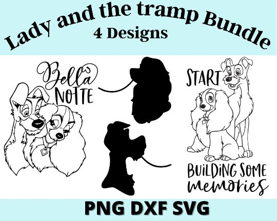 Lady and the Tramp Design Dog Love Digital Design Illustration Bundle ...