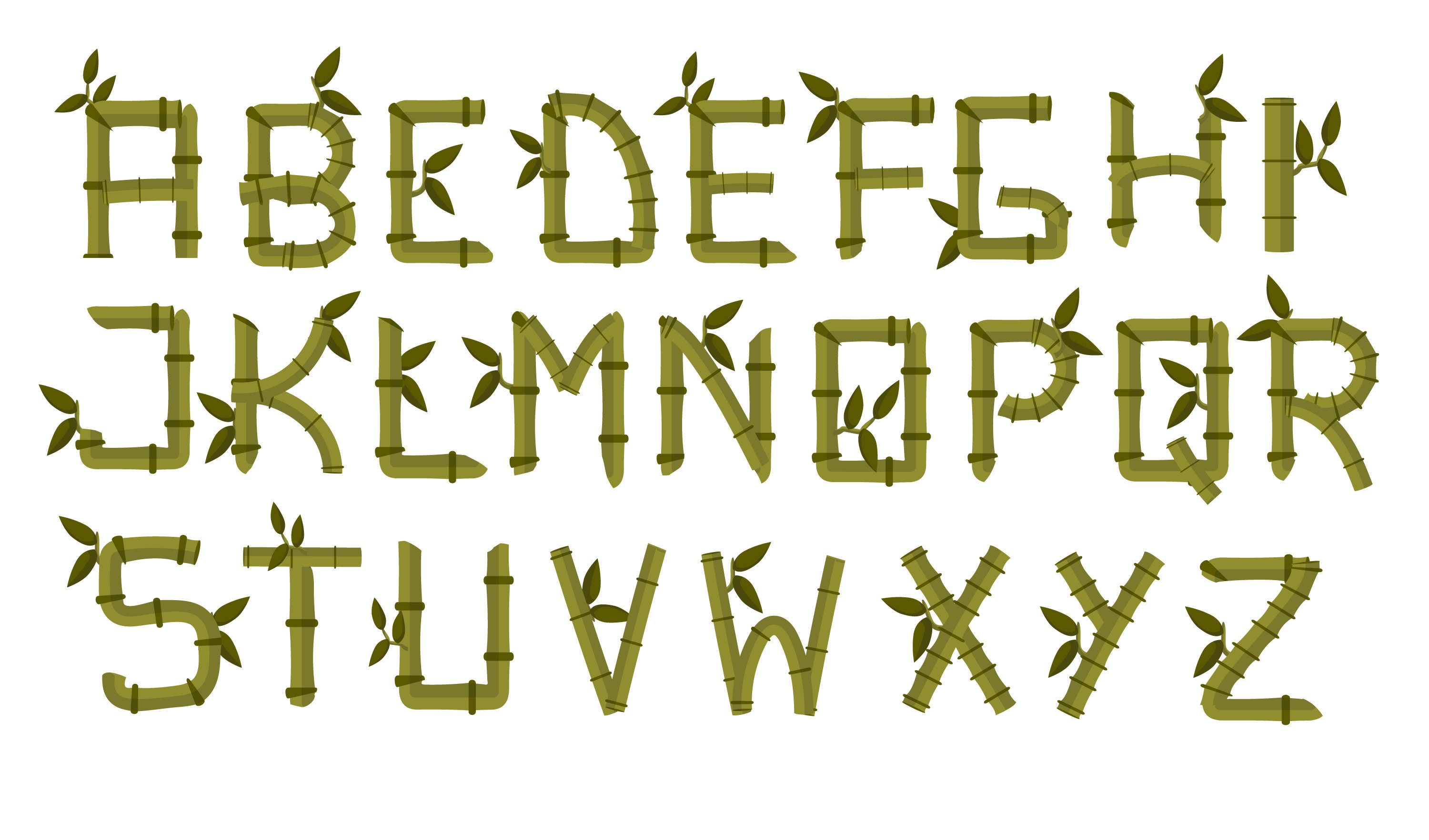 Bamboo Themed Alphabet Letters Digital Design Editable Illustration ...