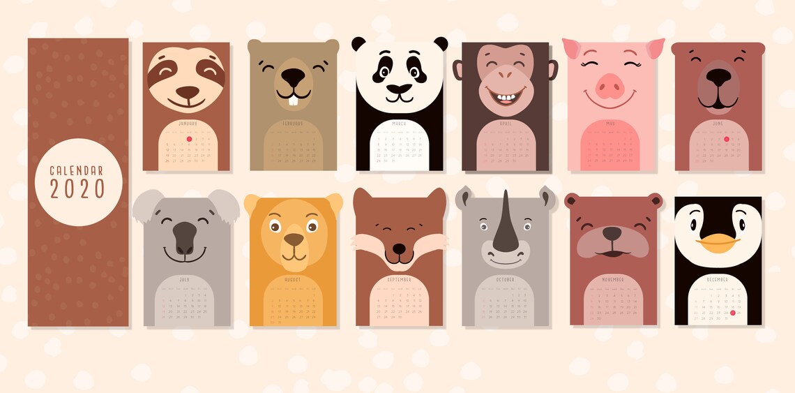 Calendar Animal Cute Design Pack. AI. JPEG. PDF. Svg-how to Available ...