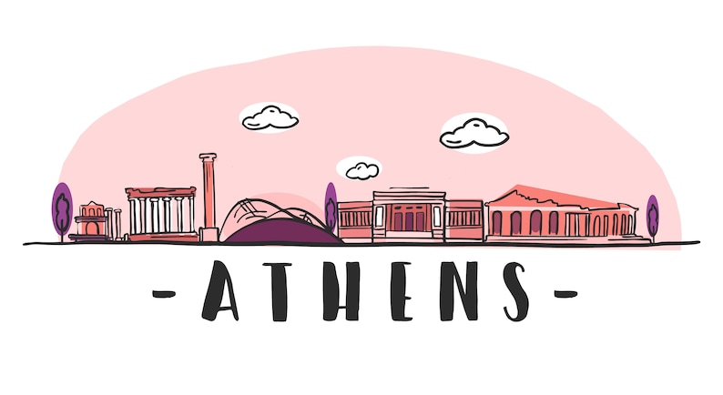 Athens City Capital Logo Skyline Digital Design Vector Pack Greece. AI ...