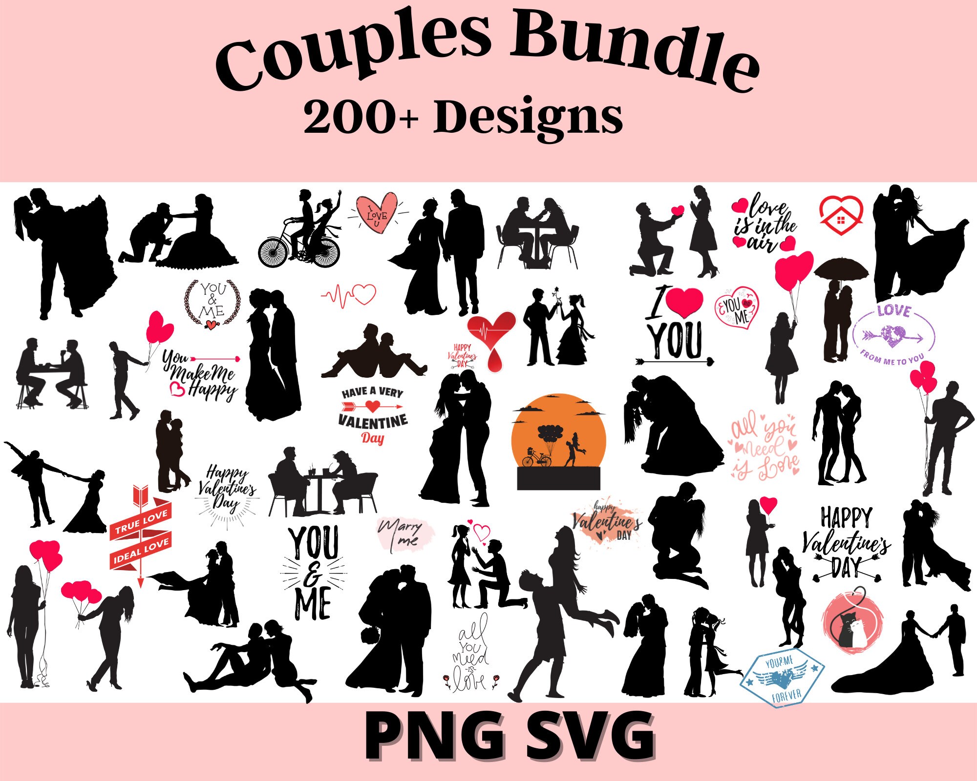 Couples Digital Design Bundle - PNG, SVG. Lovers Boyfriend and ...