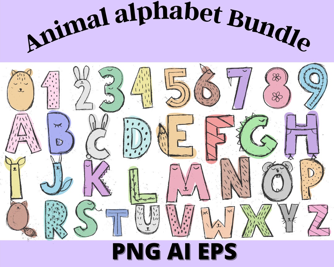 Animals Alphabet Digital Design Illustration Bundle -PNG, EPS, AI ...
