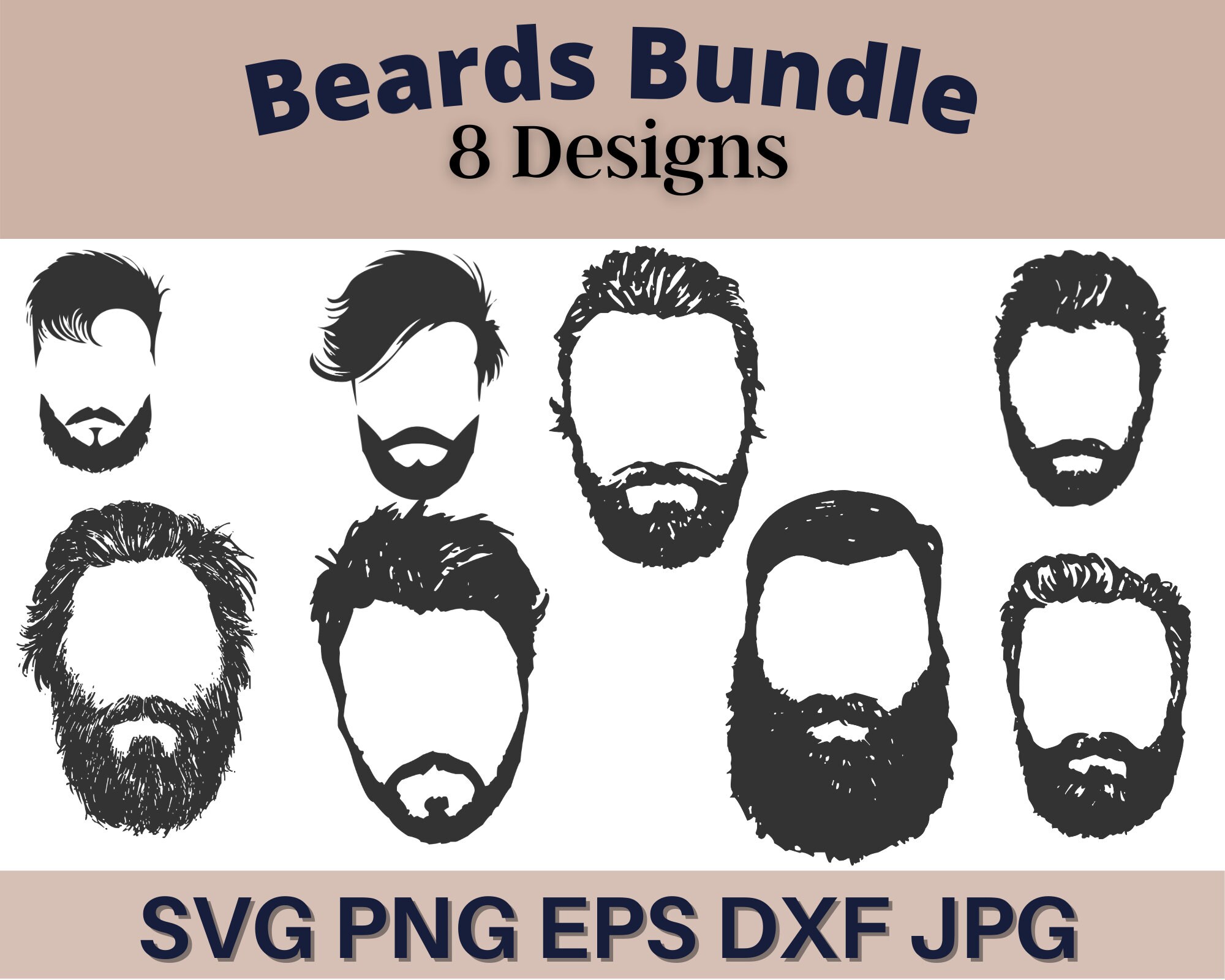 Man Beards Bundle Pack SVG, PNG, JPG, Dxf, Eps Digital Illustration ...