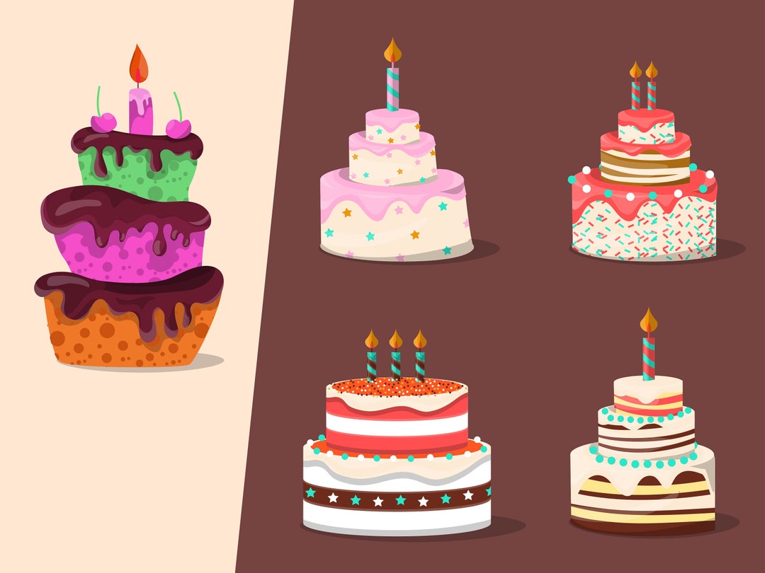 Birthday Cake Present Vectorial Design Illustration Cartoon Pack. AI ...